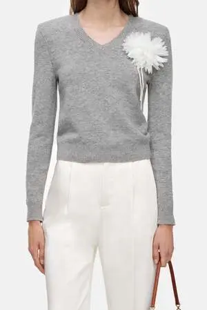 SELF-PORTRAIT Grey Flower Wool Jumper - Multicolor