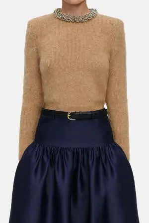SELF-PORTRAIT Brown Beaded Trim Knit Jumper - Multicolor