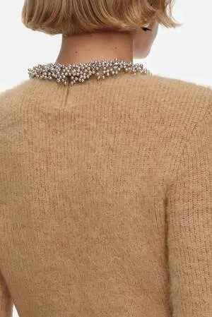 SELF-PORTRAIT Brown Beaded Trim Knit Jumper - Multicolor