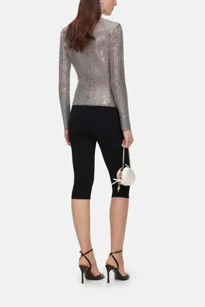 SELF-PORTRAIT Rhinestone Mesh Wrap Top