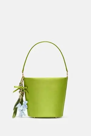 SELF-PORTRAIT Green Satin Bucket Bag - Multicolor