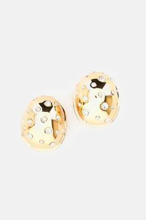 SELF-PORTRAIT Gold Curved Crystal Earring - Multicolor