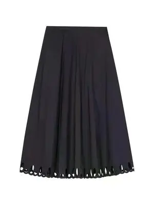 Closed Midi Embroidered Poplin Skirt - Black