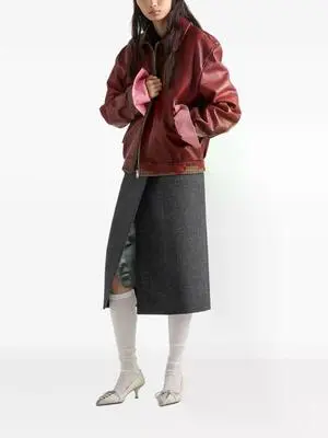 Prada Bonded Nappa Leather And Houndstooth Check Fabric Jacket