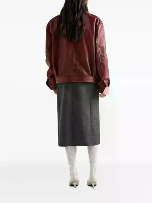 Prada Bonded Nappa Leather And Houndstooth Check Fabric Jacket