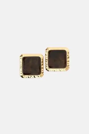 SELF-PORTRAIT Square Brown Enamel Stud Earring - Multicolor