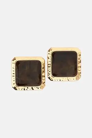 SELF-PORTRAIT Square Brown Enamel Stud Earring