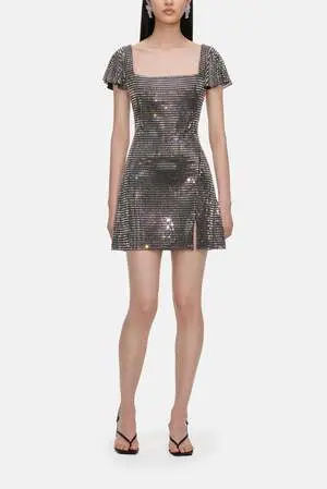 SELF-PORTRAIT Grey Rhinestone Mesh Mini Dress - Multicolor