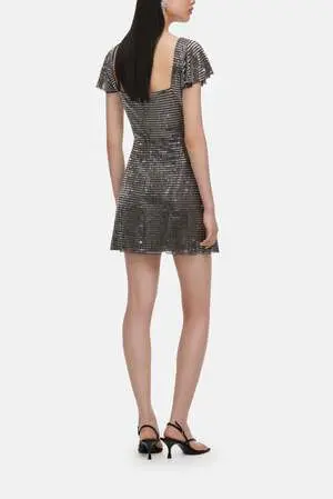 SELF-PORTRAIT Grey Rhinestone Mesh Mini Dress - Multicolor