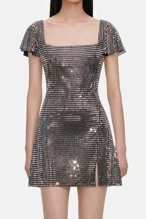 SELF-PORTRAIT Grey Rhinestone Mesh Mini Dress - Multicolor