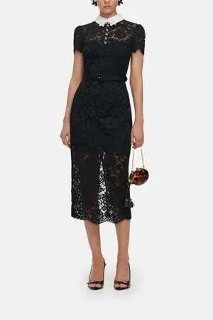 SELF-PORTRAIT Black Lace Contrast Collar Midi Dress - Multicolor