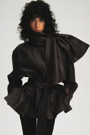 Arakii Belted Leather Jacket - Dark Brown