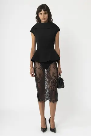 Arakii Peplum Boat Neck Top - Black
