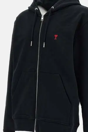 AMI Paris Zipped Hoodie With Red De Coeur - Multicolor