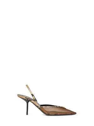 Saint Laurent Black And Brown Mesh And Python Slingback Pumps