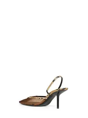 Saint Laurent Black And Brown Mesh And Python Slingback Pumps