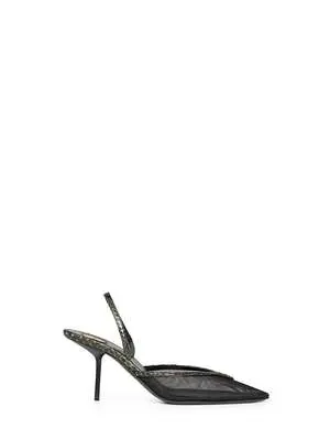 Saint Laurent Black And Green Mesh And Python Slingback Pumps - Multicolor