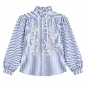 LATELIER LONDON White Embroidered Stripe Blouse - Blue