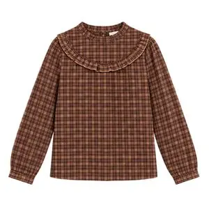 LATELIER LONDON Plaid Ruffle Collar Blouse - Brown
