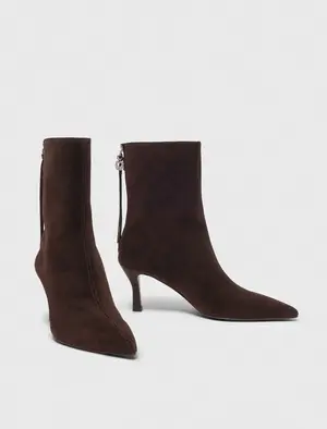 Maje Zipped Suede Ankle Boots - Dark Brown
