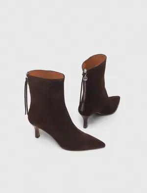 Maje Zipped Suede Ankle Boots - Dark Brown