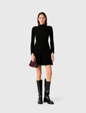 Maje High-neck Short Skater Dress - Black