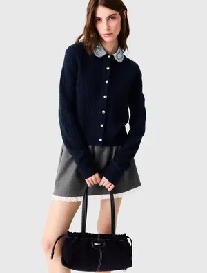 Maje Cardigan With Poplin Collar