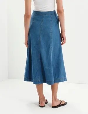 FINERY LONDON Dana Denim Midi Skirt - Mid Blue