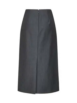 JIL SANDER Fog Grey Wool Canvas Midi Skirt With Slits