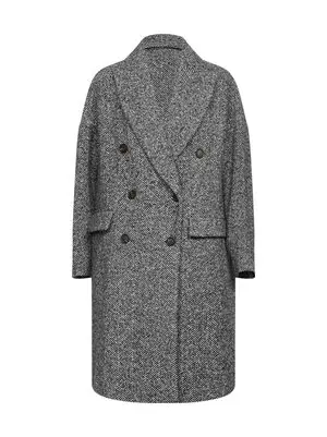 Brunello Cucinelli Grey Herringbone Double-breatsed Coat
