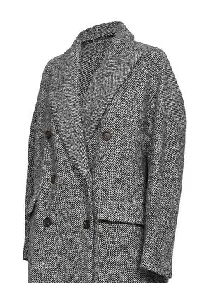 Brunello Cucinelli Grey Herringbone Double-breatsed Coat