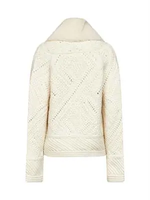 ERMANO SCERVINO Ermanno Scervino Ivory Knit Wool Jacket With Suede Inserts