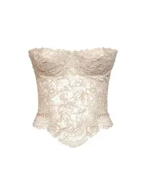ERMANO SCERVINO Ermanno Scervino Beige Embroidered Tulle And Rebrodé Lace Bustier Top - Multicolor