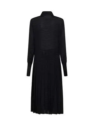 Fendi Black Zigzag Pleated Jacquard Silk Midi Dress