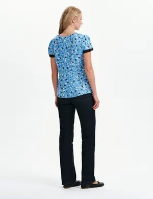FINERY LONDON Lacie V-neck Short Sleeve Top - Blue Ditsy