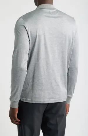 Canali Silk & Cotton Long Sleeve Polo - Light Grey