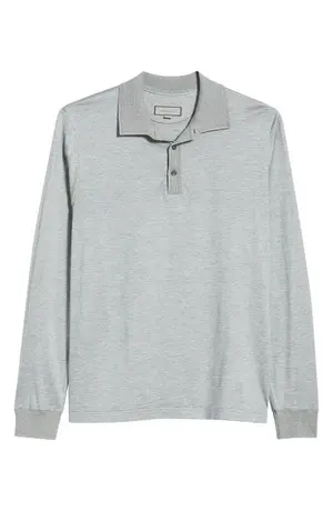 Canali Silk & Cotton Long Sleeve Polo - Light Grey