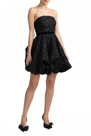 Mac Duggal Floral Lace Strapless Bubble Mini Dress