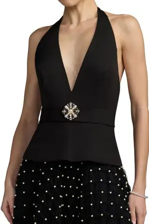 Mac Duggal Petite Pearl Embellished Halter Neck Ballgown