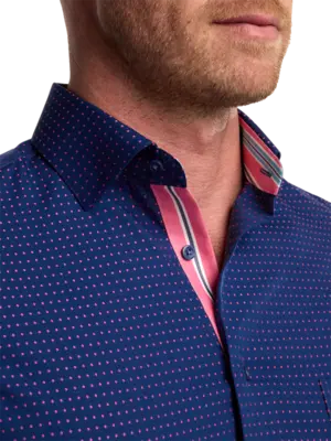PAUL FREDRICK Cotton Spread Collar Poplin Slim Contrast Trim Button Cuff Long Sleeve Shirt