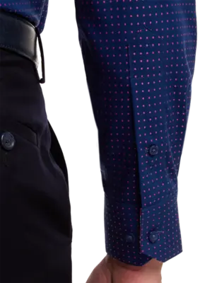 PAUL FREDRICK Cotton Spread Collar Poplin Slim Contrast Trim Button Cuff Long Sleeve Shirt