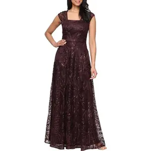 Alex Evenings Sequin Embroidered Gown - Maroon