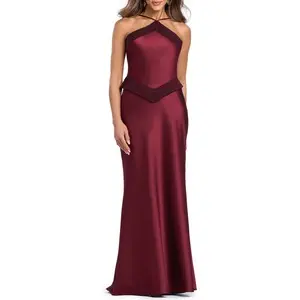 XSCAPE EVENINGS Satin Mermaid Gown - Wine