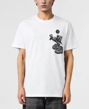 Philipp Plein Round Neck T-shirt Teddy Dollar Patch - White