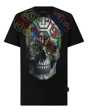 Philipp Plein Round Neck T-shirt Multicolor Skull Monogram - Black