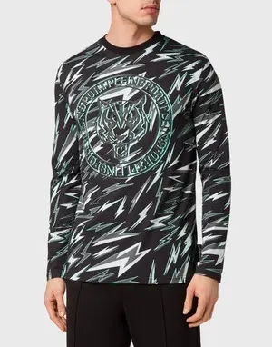 PLEIN SPORT T-shirt Round Neck Ls Tiger - Black/mintgreen