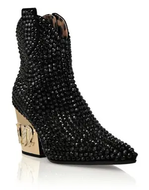 Philipp Plein Cowboy Mid-heel Boots Gothic Plein With Crystals - Black