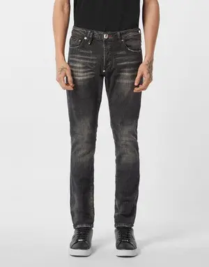 Philipp Plein Denim Super Straight Cut Trousers Racing Club - Riotblack