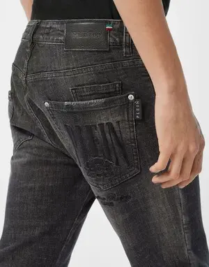 Philipp Plein Denim Super Straight Cut Trousers Racing Club