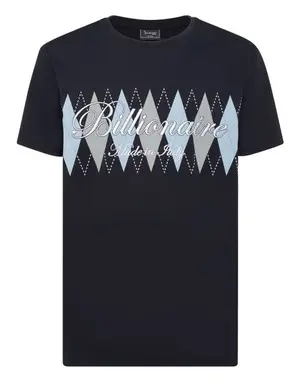 BILLIONAIRE Embroidered T-shirt Round Neck Ss - Navy